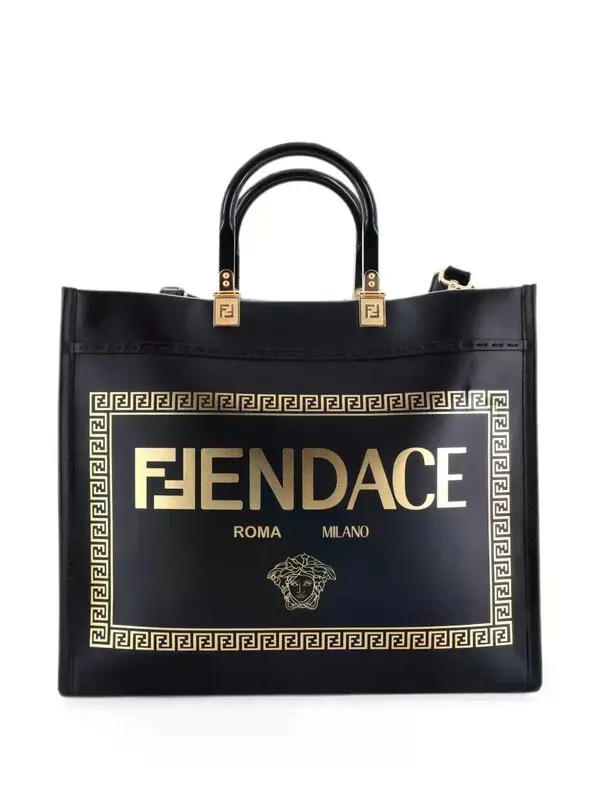 Fendi X Versace Fendace Convertible Sunshine Shopper Tote Bag - Black