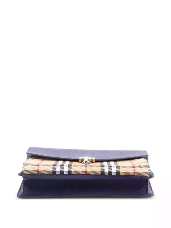 Burberry Macken Small Crossbody Bag In Leather And Vintage Check Canvas - Blue