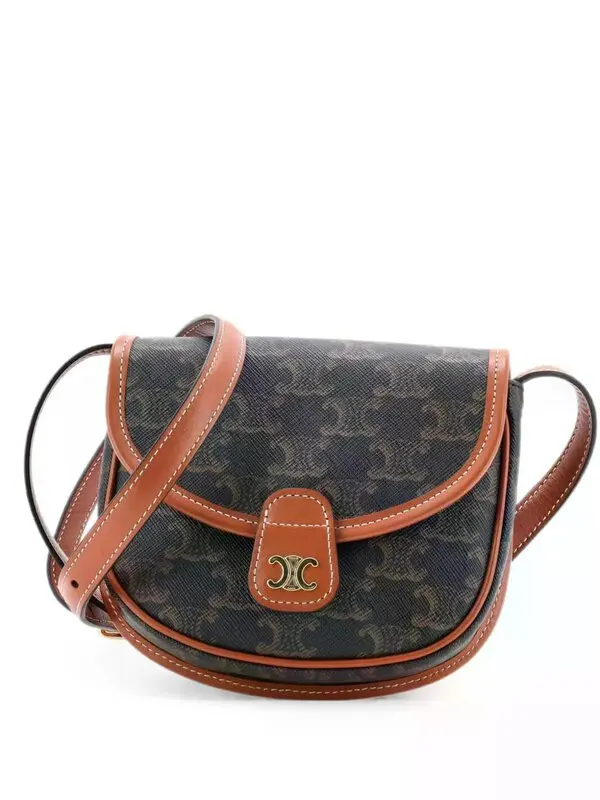 Celine Besace Flap Bag Triomphe Coated Canvas Mini Crossbody Bag - Brown