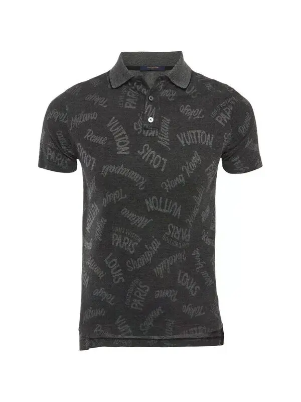 LOUIS VUITTON Pique Cities-print Polo Shirt - Grey