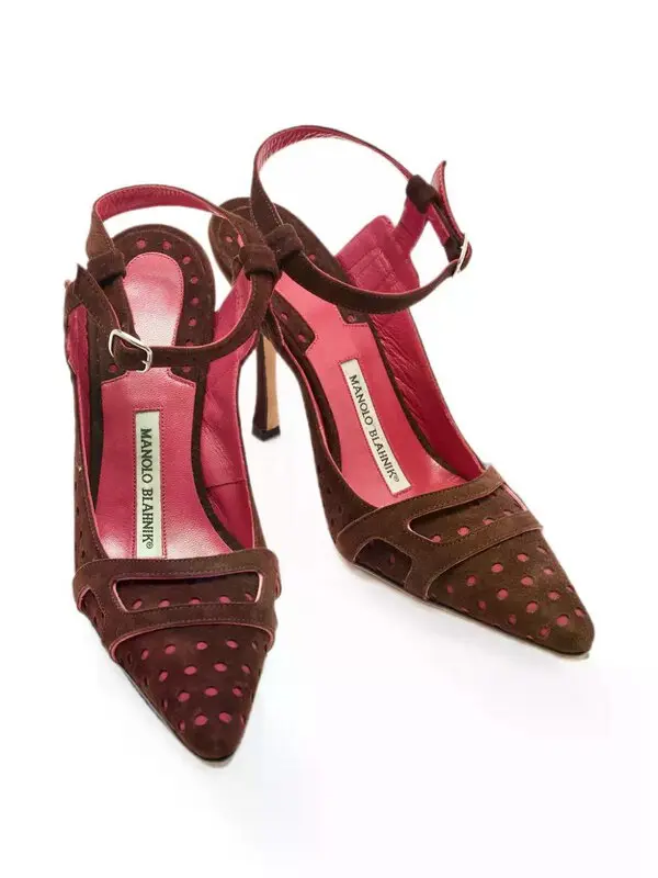 Manolo Blahnik Perforated Ankle-strap Heeled Pumps