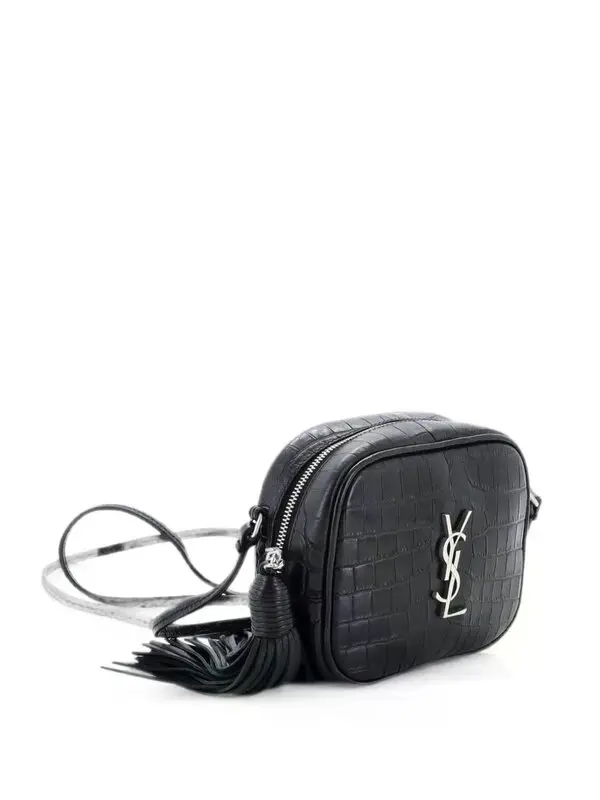 Saint Laurent Monogram Crocodile Embossed Leather Small Crossbody Bag