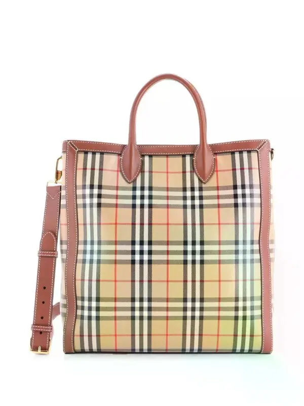 Burberry Convertible Vintage Check Coated Canvas Medium Tote Bag