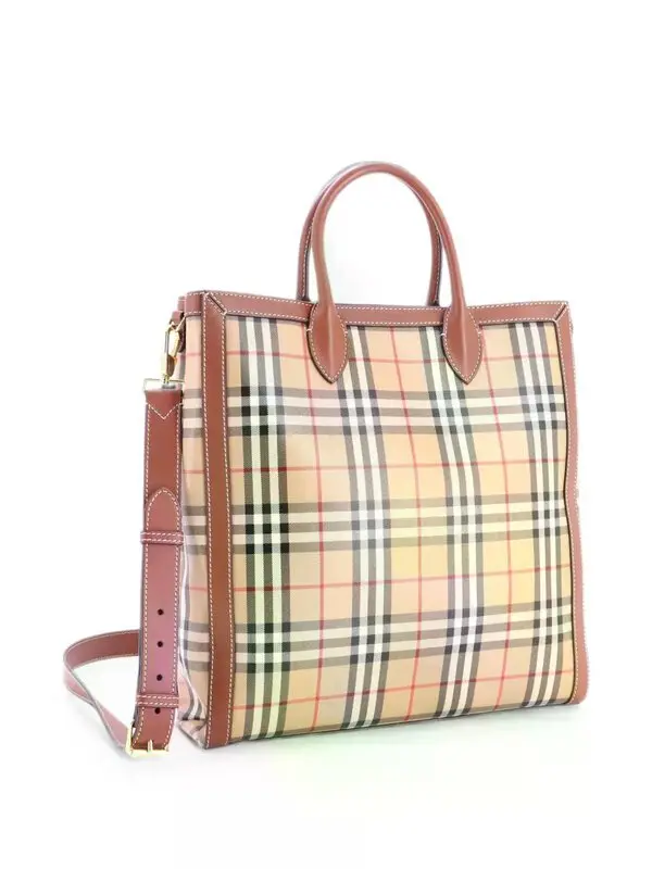 Burberry Convertible Vintage Check Coated Canvas Medium Tote Bag