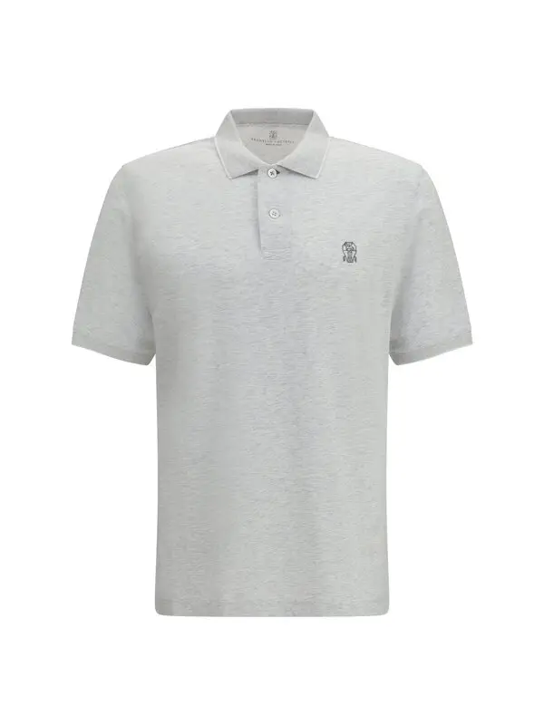 Brunello Cucinelli Polo In Cotton Jersey With Short Sleeves - Gray