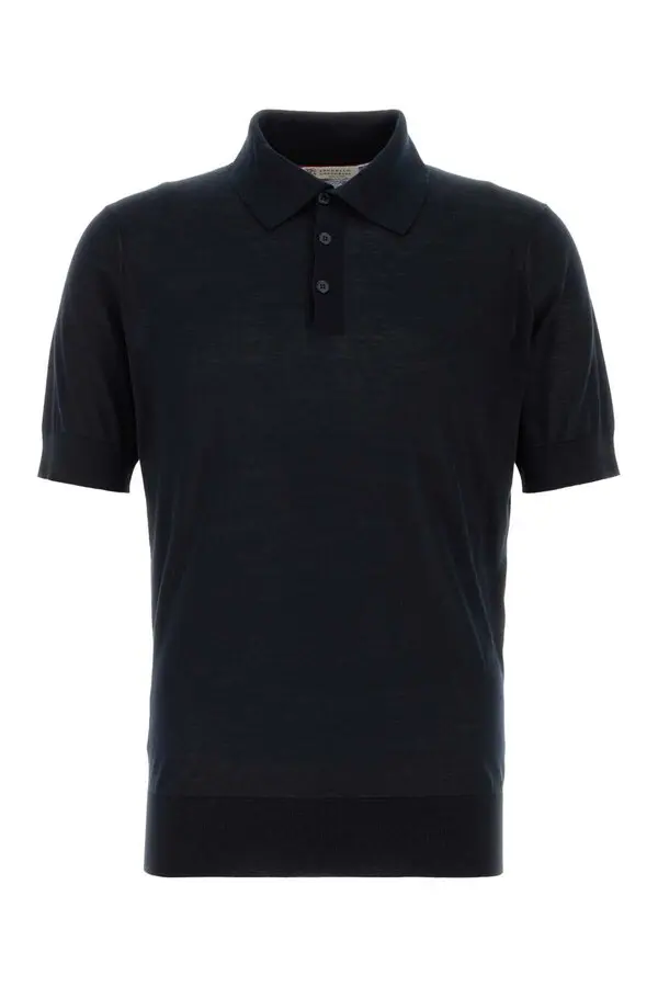 Brunello Cucinelli Midnight Silk Blend Polo Shir - Blue