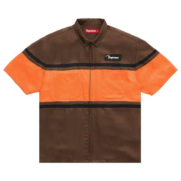 Supreme Silk Zip Up Short-sleeve Shirt - Brown