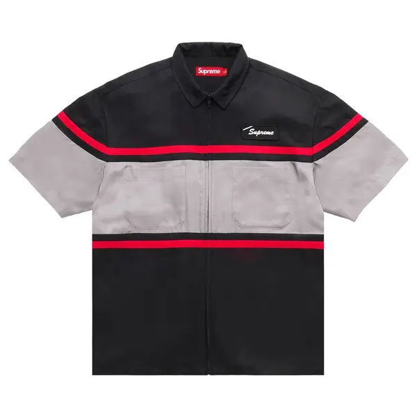 Supreme Silk Zip Up Short-sleeve Shirt - Black