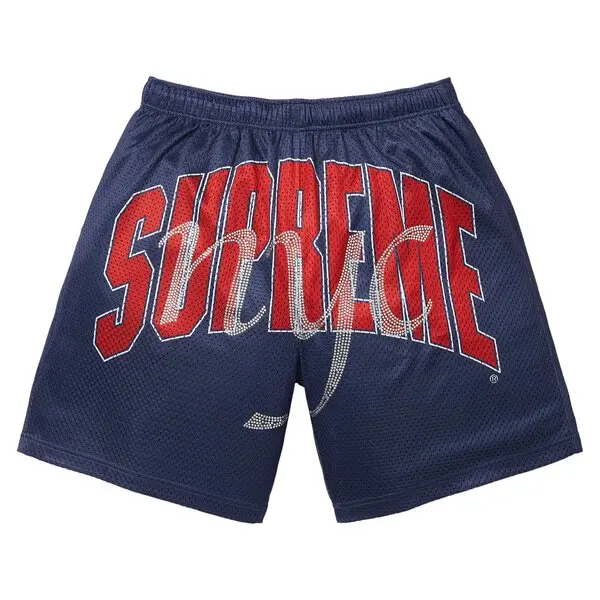 Supreme Rhinestone Embellished Mesh Shorts - Blue