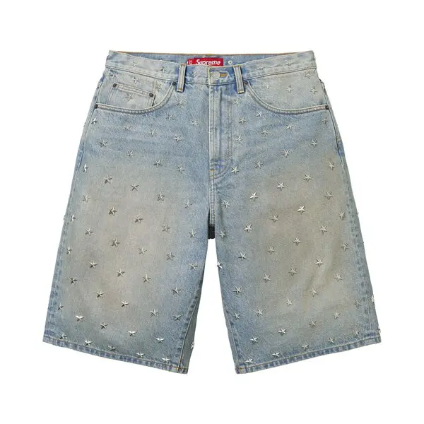 Supreme Stars Studded Baggy Denim Short 'washed Indigo - Blue