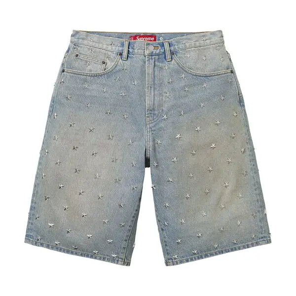 Supreme Stars Studded Baggy Denim Short - Blue
