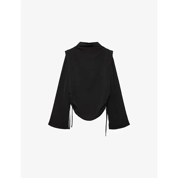ALLSAINTS Leslie Draped Long-sleeve Woven Top - Black