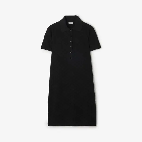 Burberry Check Wool Silk Polo Shirt Dress - Black