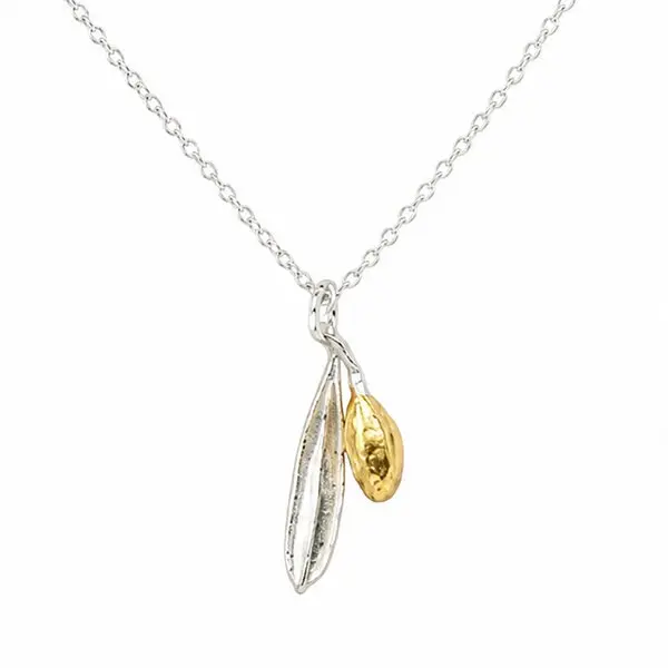 MOTHER NATURE JEWELRY Silver / Gold Two-tone Olive Leaf Necklace, Handmade Silver Pendant With Gold Detail Minimalist Jewelry - Silver/gold