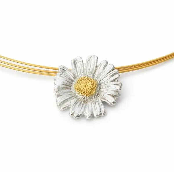 MOTHER NATURE JEWELRY Silver / Gold Two-tone Daisy Flower Necklace, Handmade Minimalist Pendant In Silver & Gold Nature Jewelry - Silver/gold