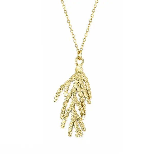 MOTHER NATURE JEWELRY Juniper Branch Pendant, Handmade Necklace Minimalist Jewelry - Gold