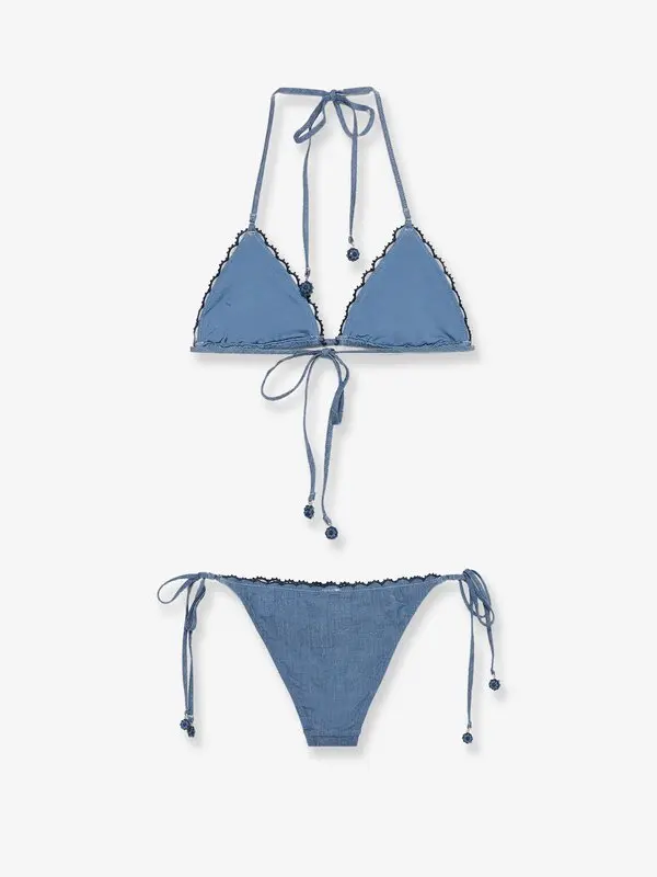Zimmermann Aster Denim Bikini With All-over Embroidery