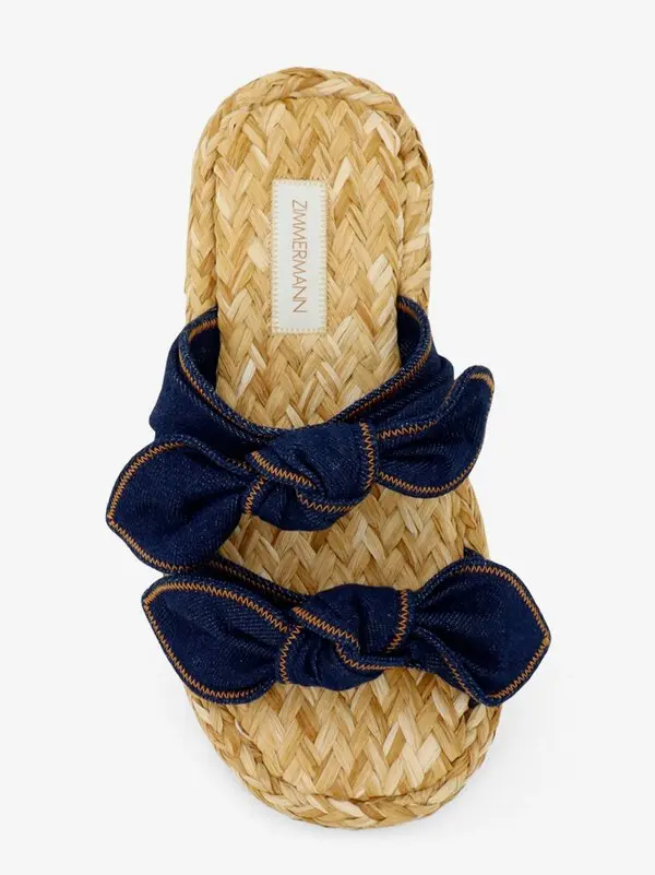 Zimmermann Raffia And Denim Sandals With Bow Detail