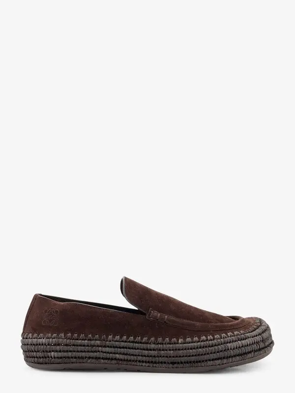 Loewe Suede And Raffia Loafers - Brown