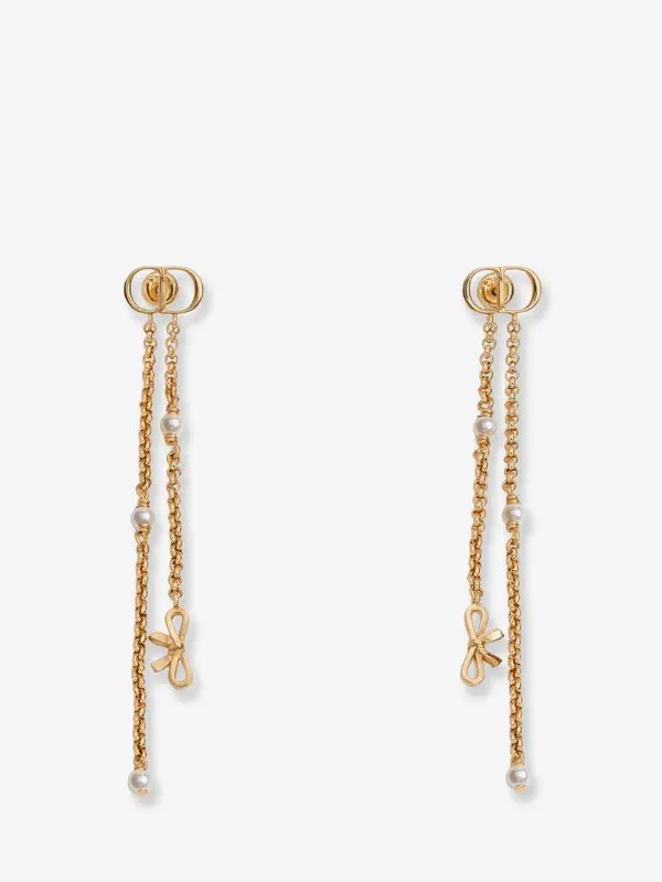 Dior Brass Earrings With Cd Logo And Beaded Detail - Multicolor