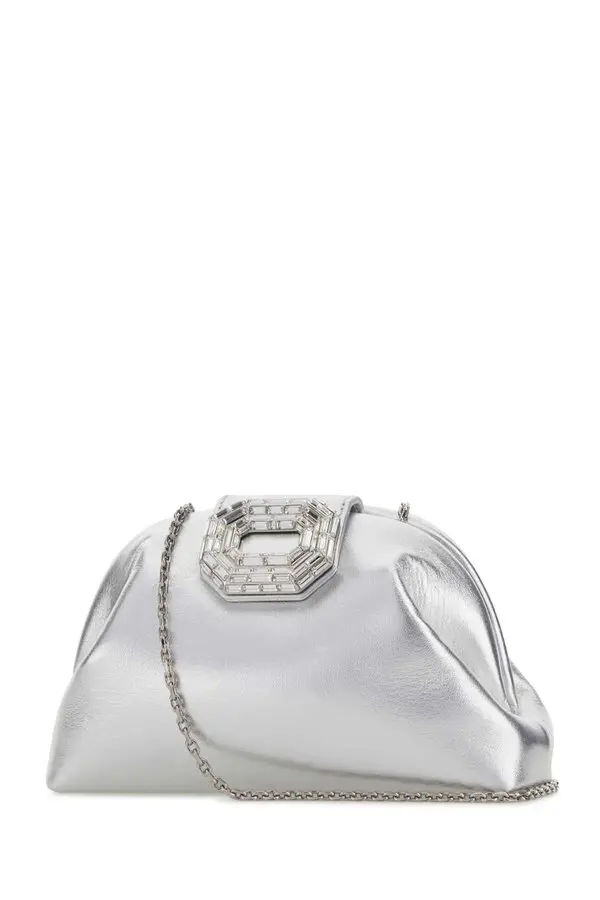 Amina Muaddi Metal Camelia Clutch - Silver