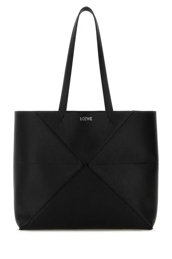 Loewe Leather Medium Puzzle Fold Shopping Bag - Black