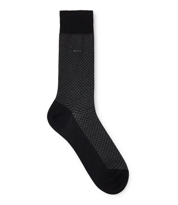BOSS Regular Length Patterned Mercerized Cotton Blend Socks - Black