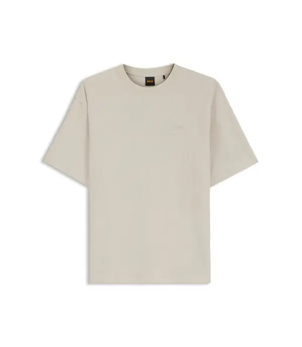 BOSS Relaxed-fit T-shirt In Ribbed Cotton - Light Beige