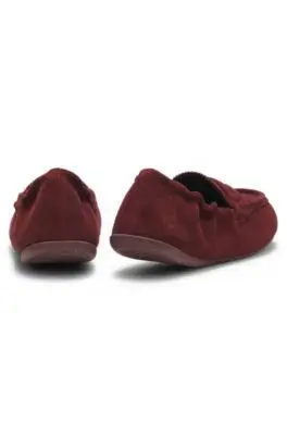 Hugo Suede Loafers With Elasticized Collar And Embossed Logo