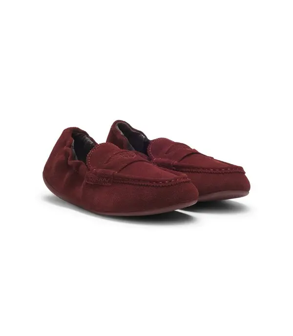 Hugo Suede Loafers With Elasticized Collar And Embossed Logo
