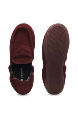 Hugo Suede Loafers With Elasticized Collar And Embossed Logo