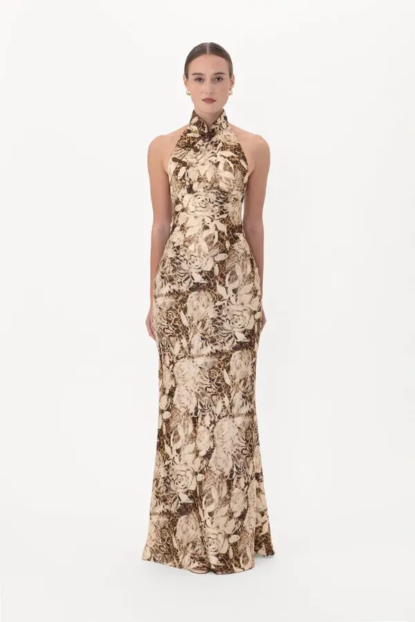 SAU LEE Nikita Satin Dress - Brown Multi