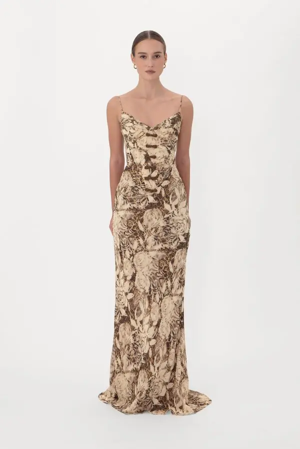 SAU LEE Neyla Chiffon Dress - Brown Multi