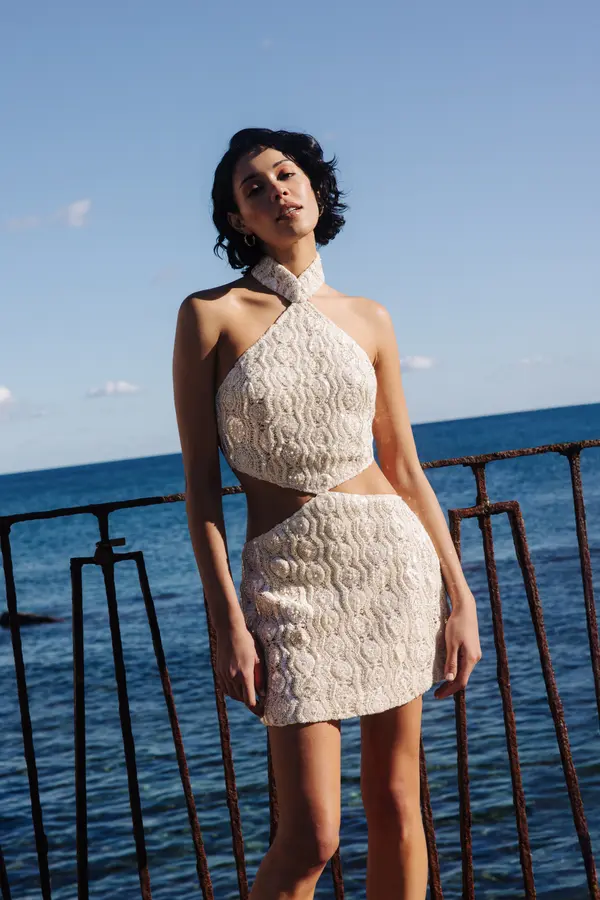 SAU LEE Marlo Knit Mini Dress - Beige