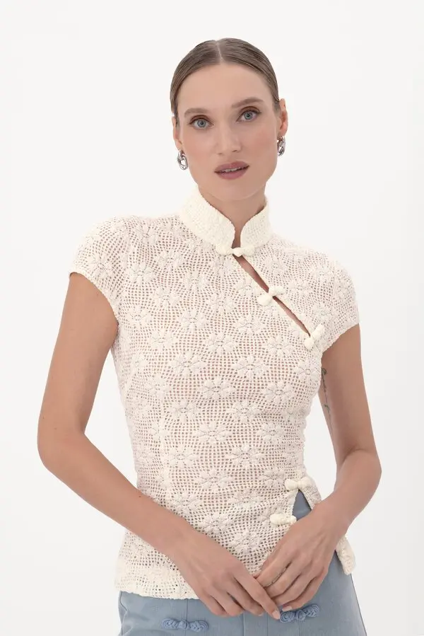 SAU LEE Iris Crochet Top