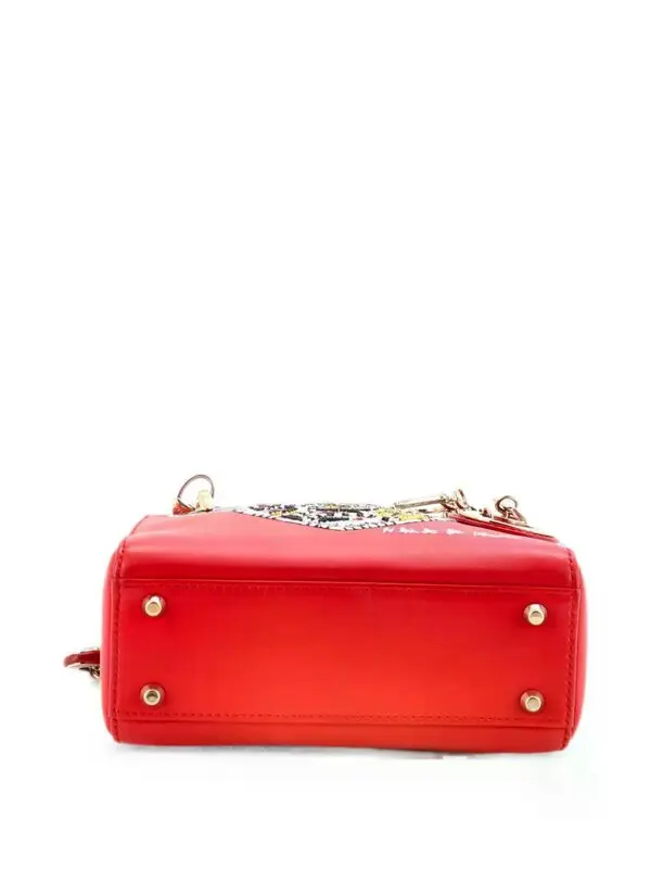 Dior Lady Chain Bag Limited Edition Embroidered Leather Mini Tote - Red