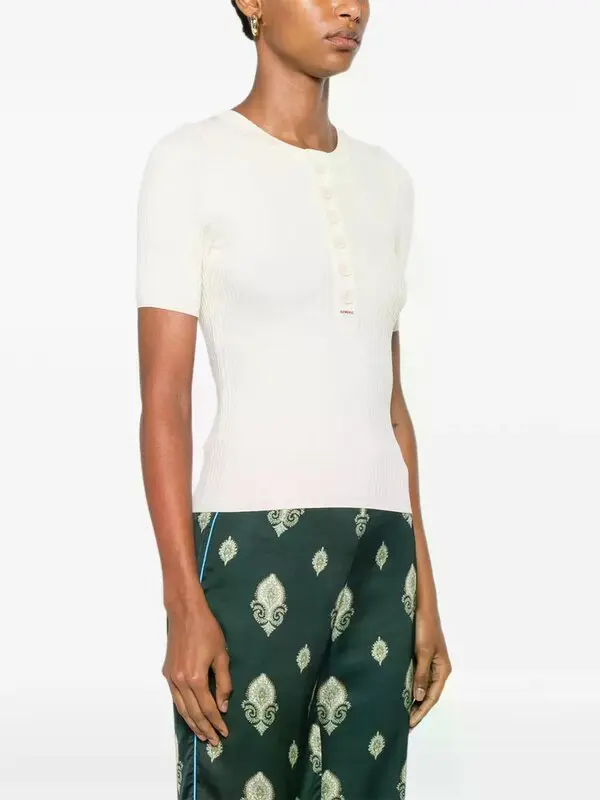 Sandro Ribbed-knit Button-placket Top