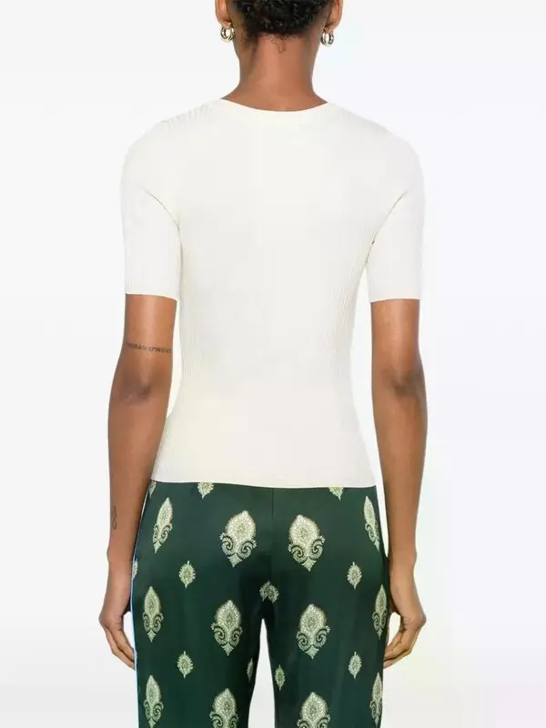 Sandro Ribbed-knit Button-placket Top