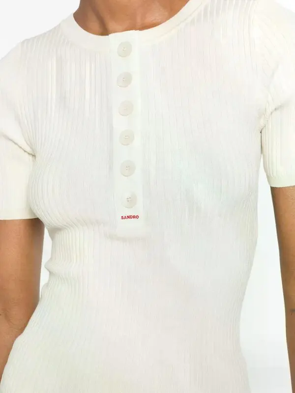 Sandro Ribbed-knit Button-placket Top