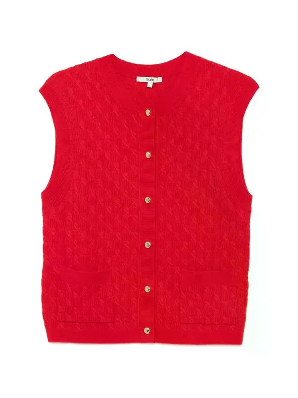 Maje Cable Knit Sleeveless Cardigan