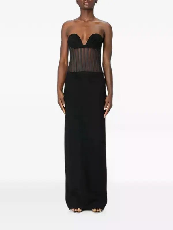 MONOT Strapless Sweetheart Neck Maxi Dress With Mesh Panelling