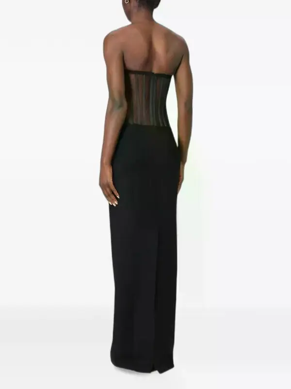 MONOT Strapless Sweetheart Neck Maxi Dress With Mesh Panelling