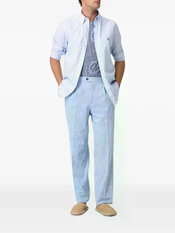 Etro Striped Embroidered-logo Cotton Shirt