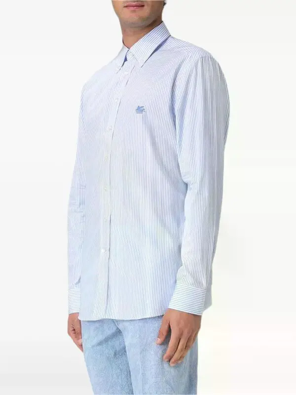 Etro Striped Embroidered-logo Cotton Shirt