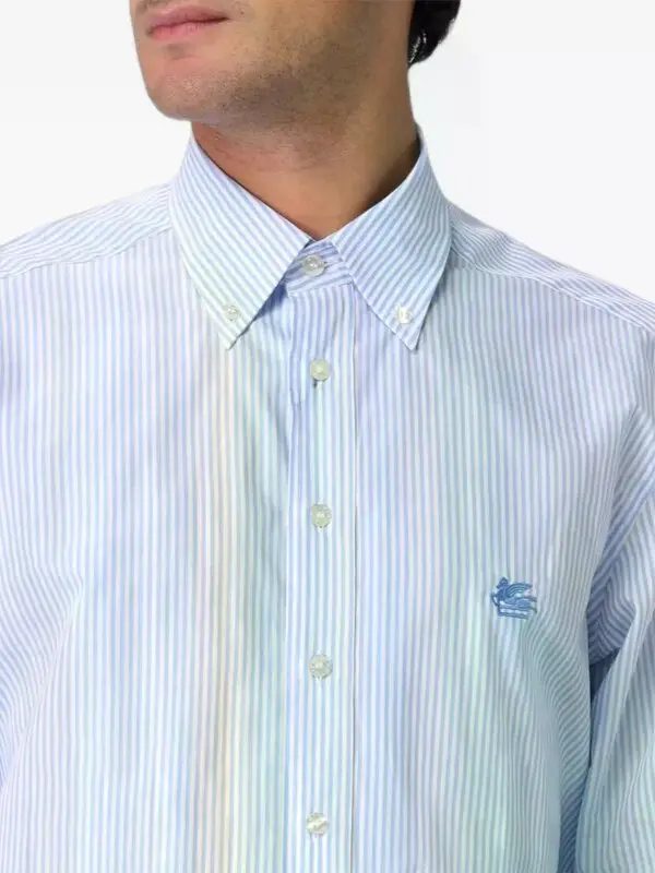 Etro Striped Embroidered-logo Cotton Shirt