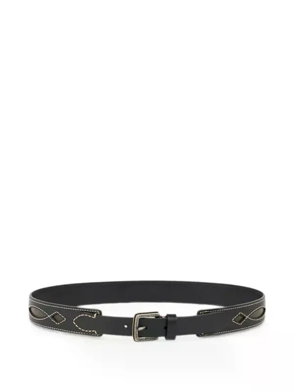 Etro Leather Belt With Cut-outs And Topstitching - Black