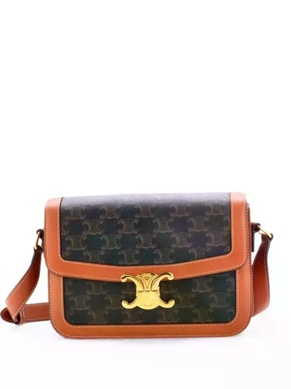 Celine Triomphe Shoulder Bag In Coated Canvas - Brown
