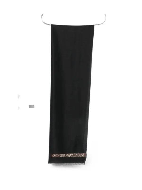 Emporio Armani Logo Wool Blend Scarf - Black