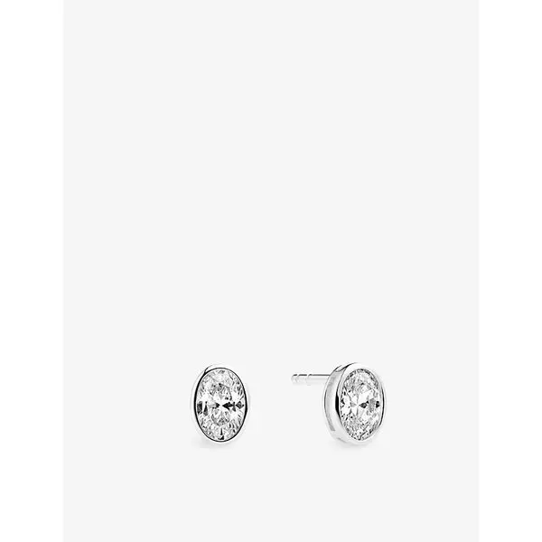 SIF JAKOBS Rhodium-plated Sterling And Cubic Zirconia Oval Stud Earrings - Silver