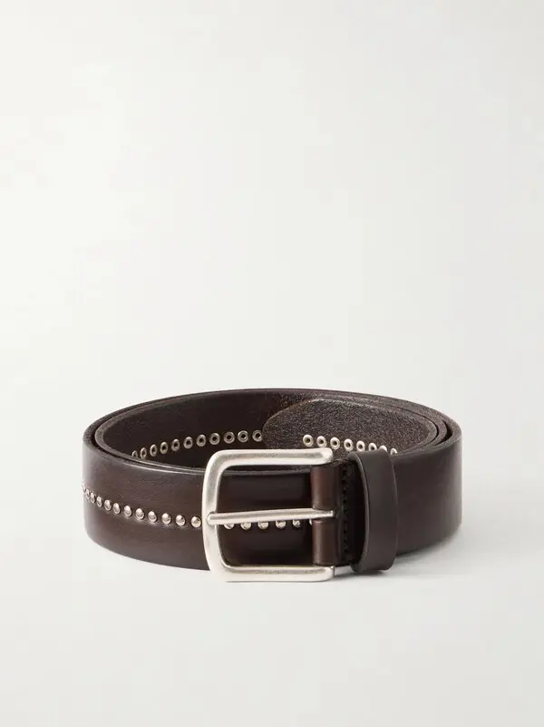 Anderson's Leather Belt With Stud Embellishments - Brown
